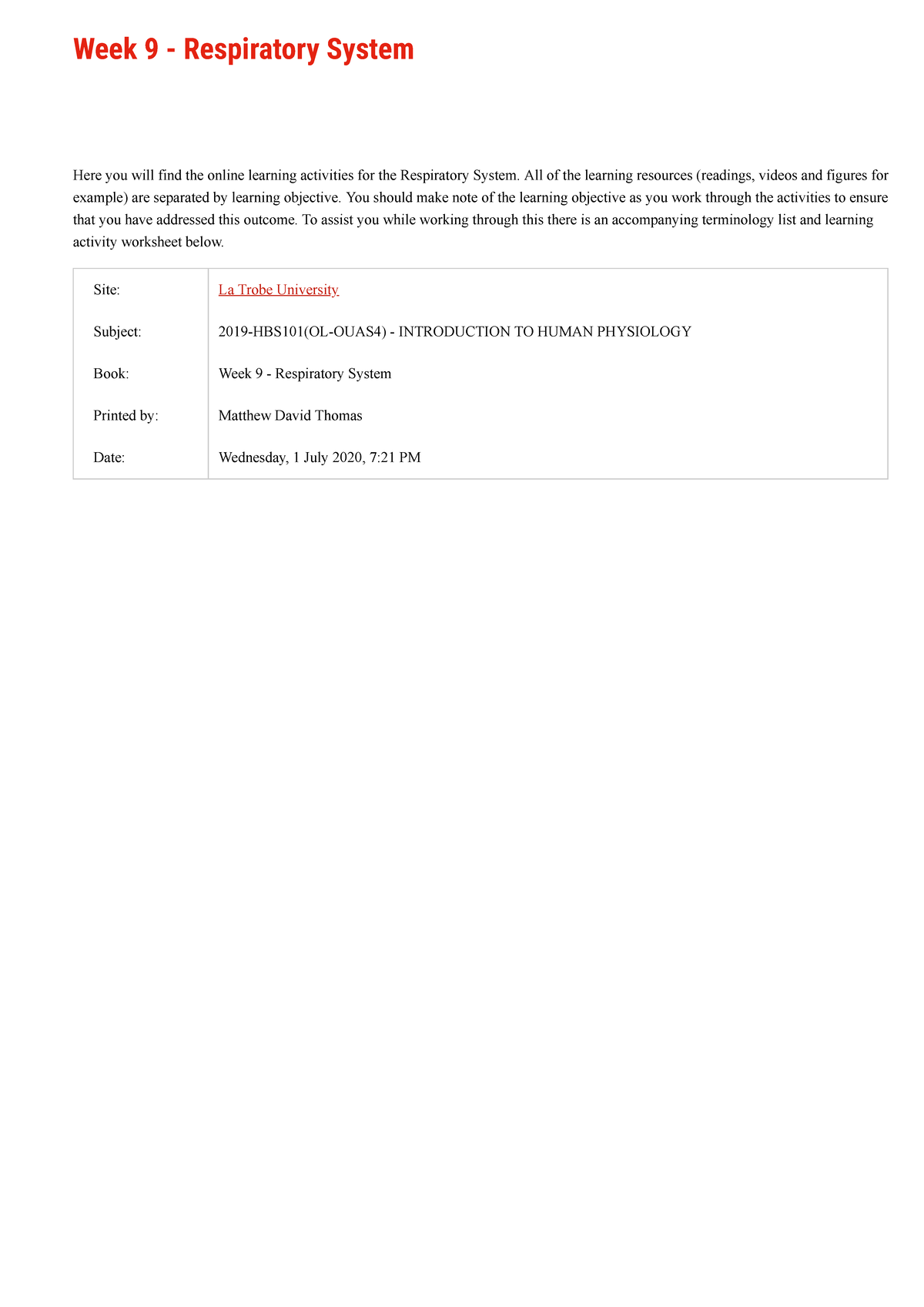 Week 9 - Respiratory System - Week 9 - Respiratory System Here you will ...
