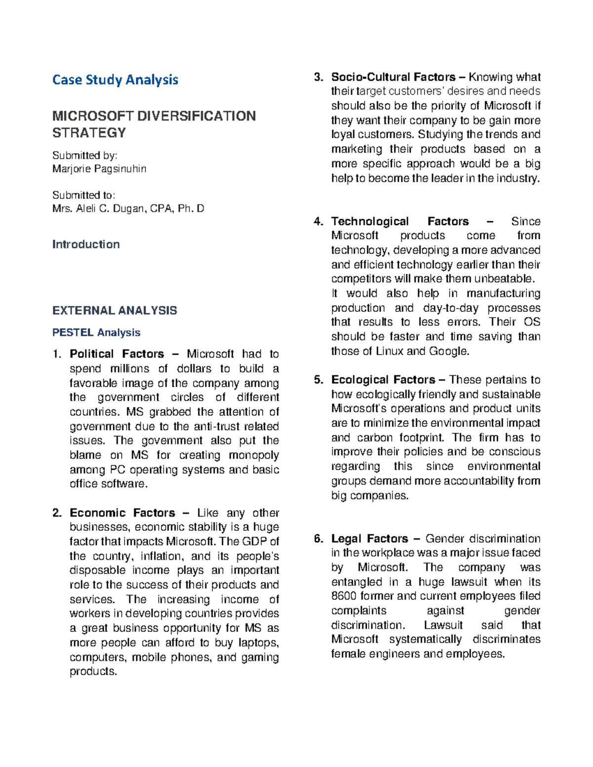 MS Case Analysis Pagsinuhin - Case Study Analysis MICROSOFT ...