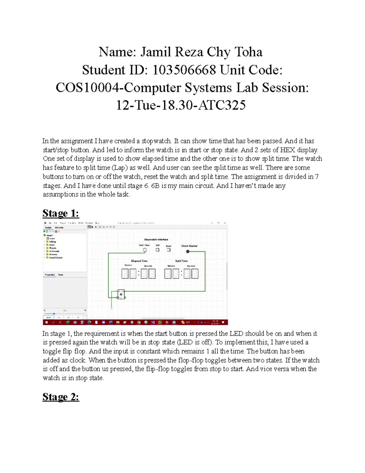 Report COS10004 - Name: Jamil Reza Chy Toha Student ID: 103506668 Unit Code: COS10004-Computer ...