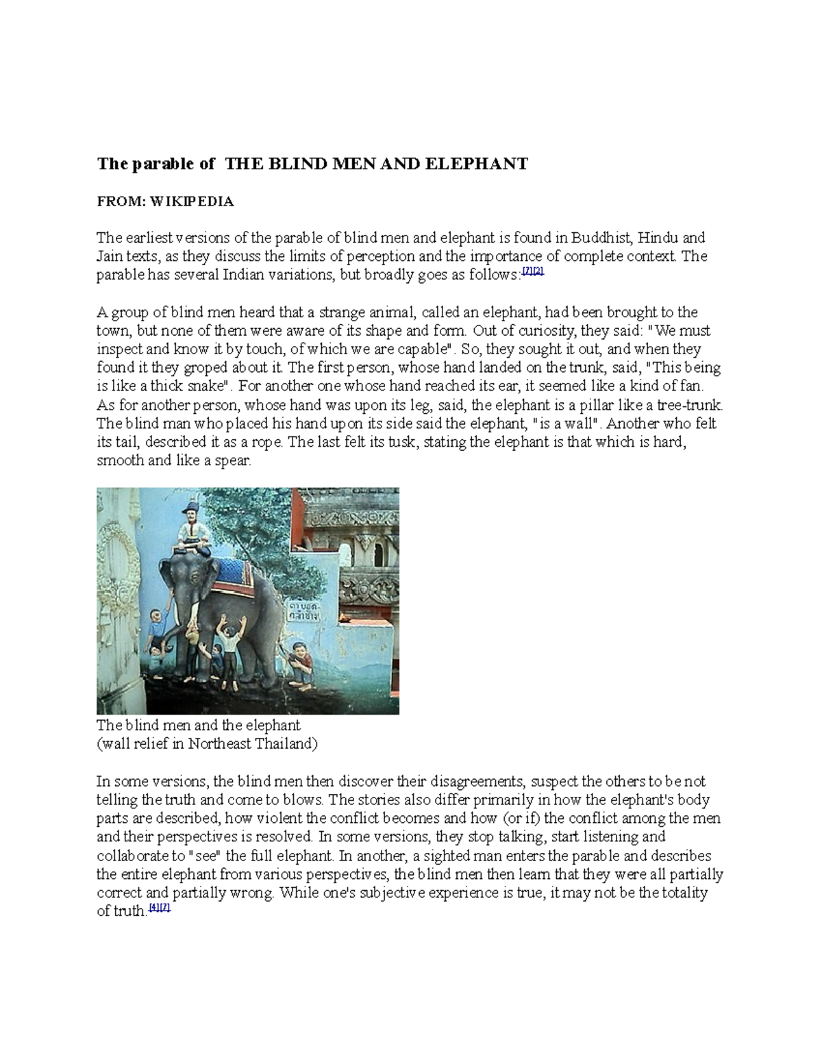 RM#1 The parable of THE blind men and elephant-2 - The parable of THE ...