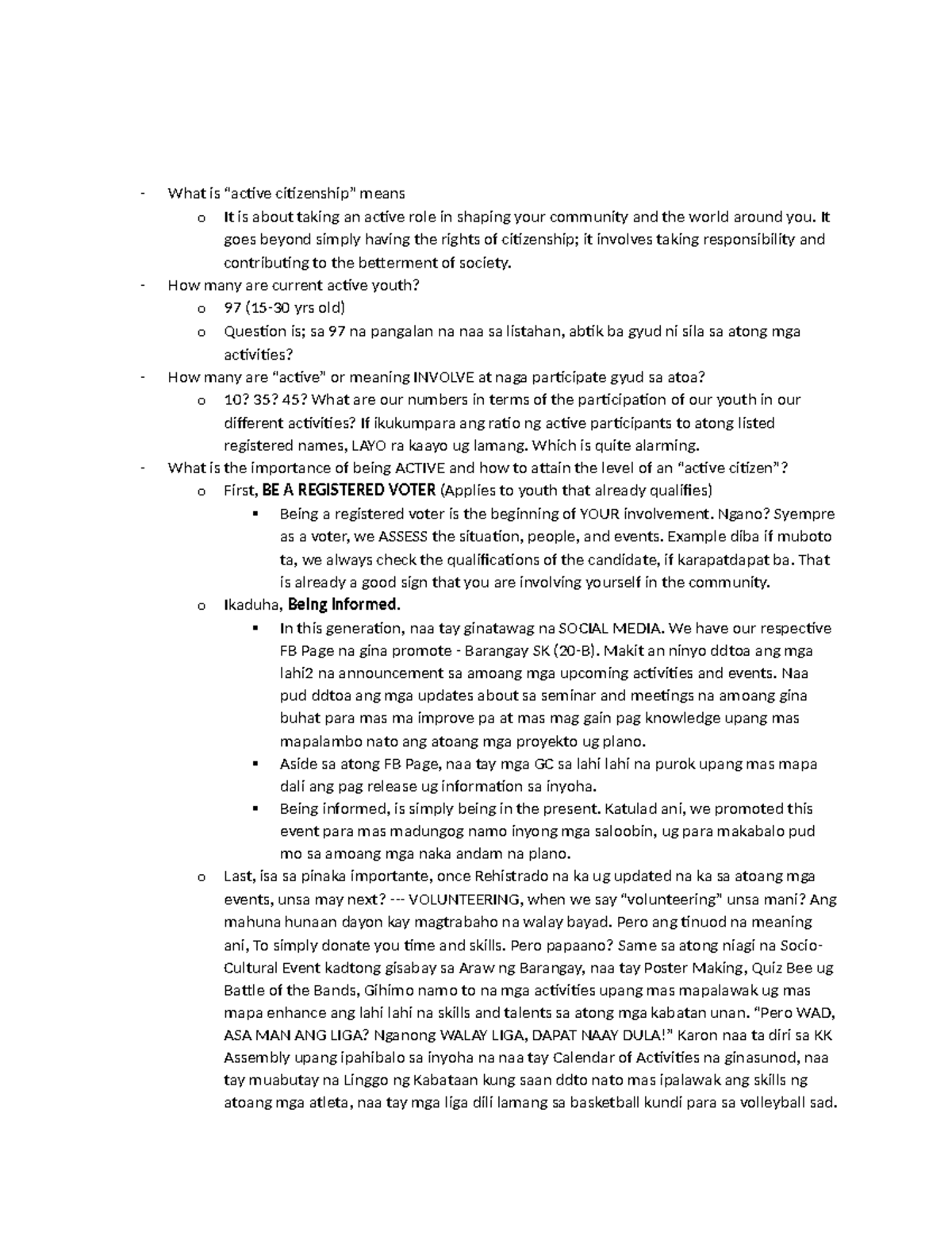 Active Citizenship - What is “active citizenship” means o It is about ...