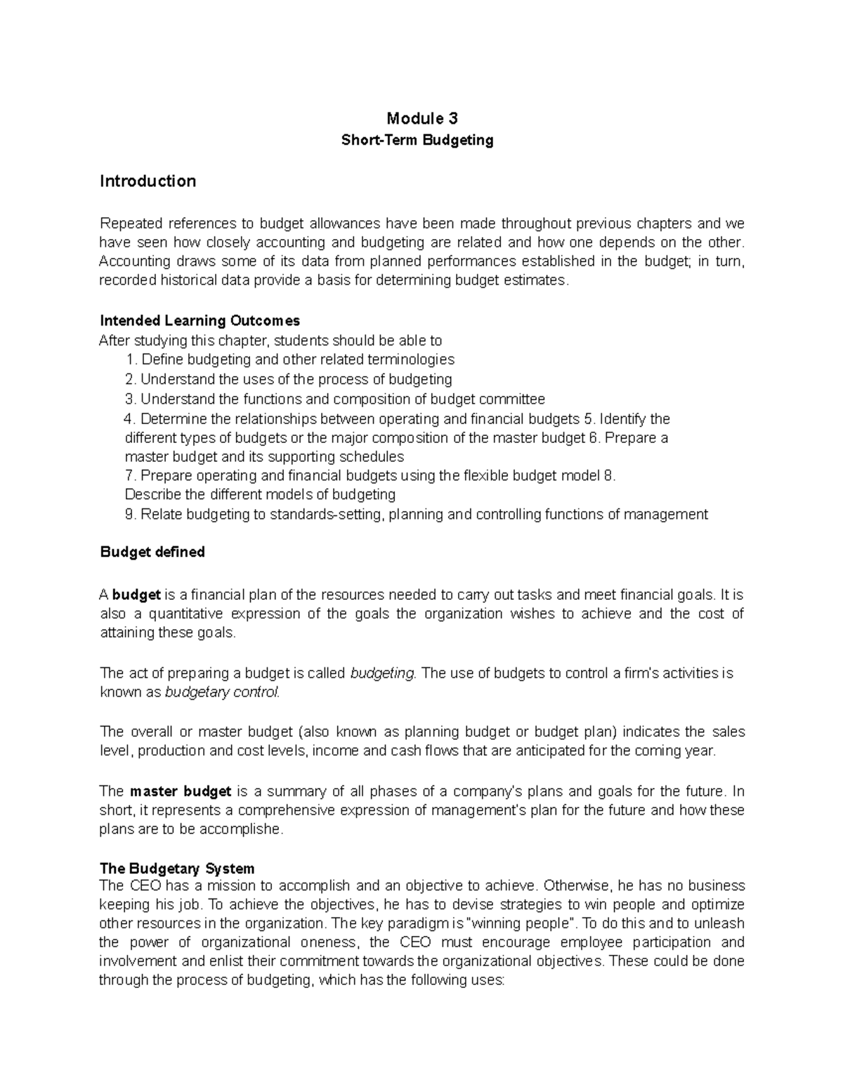 Short-Term-Budgeting - Module 3 Short-Term Budgeting Introduction ...