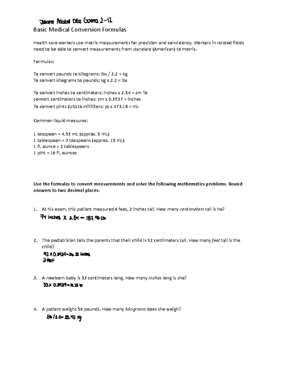 SS basic Medical Conversion Formulas ex - Basic Medical Conversion ...