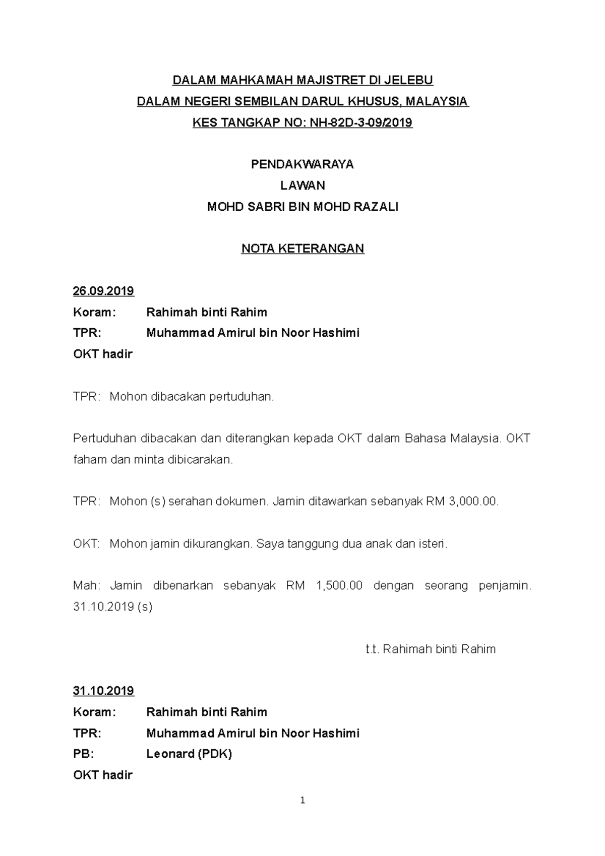 Contoh NOTA Keterangan - DALAM MAHKAMAH MAJISTRET DI JELEBU DALAM ...