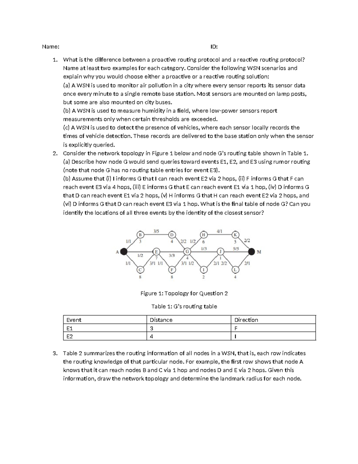 Quiz 1 WSN Final - project - Name: ID: 1. What is the difference ...