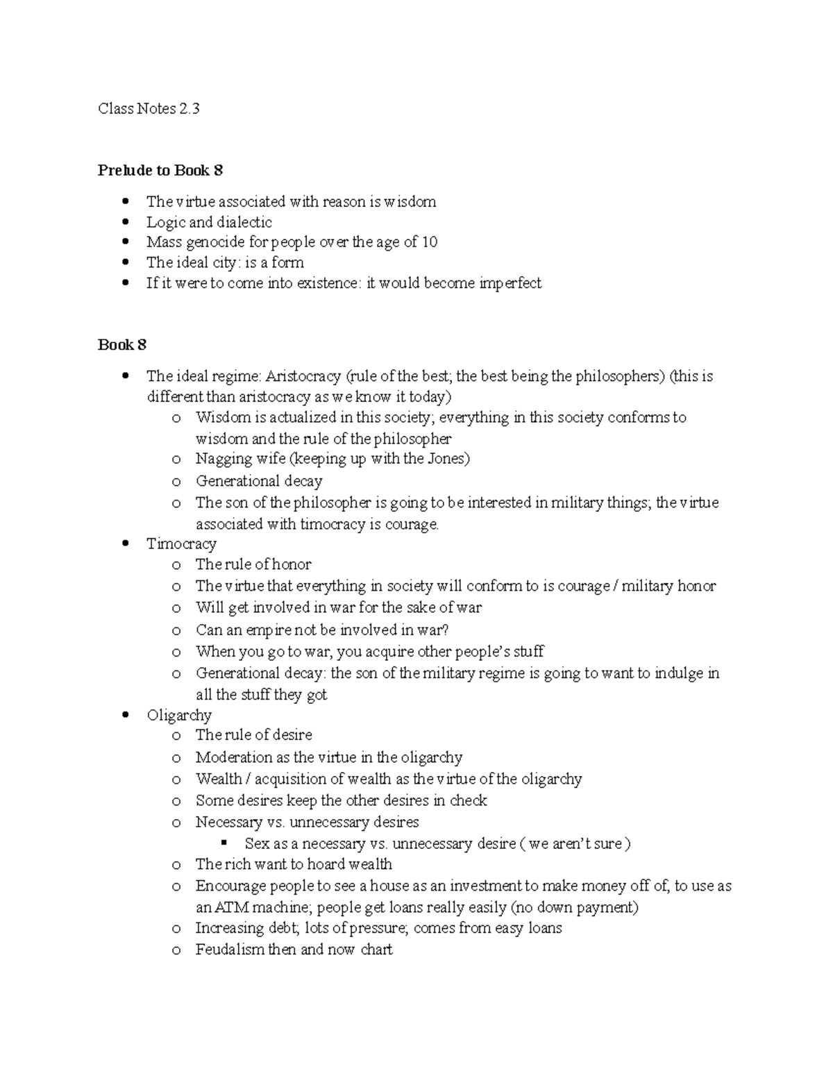 Class Notes 2.3 - Class Notes 2. Prelude to Book 8 The virtue ...