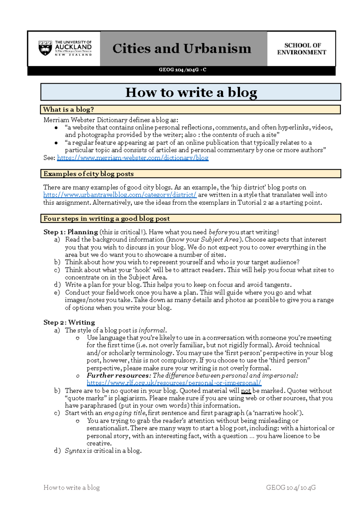 GEOG104 G How to write a Blog 2023 - How to write a blog GEOG 104/104G ...