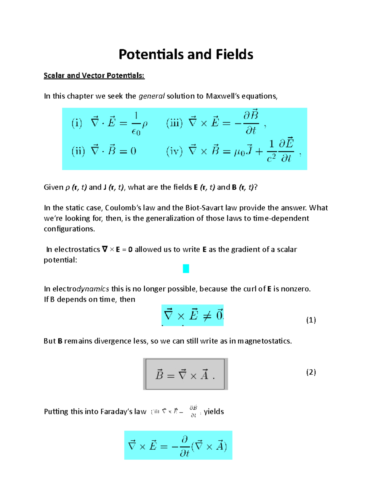 Potentials And Fields Chapter 10 Classical Electrodynamics