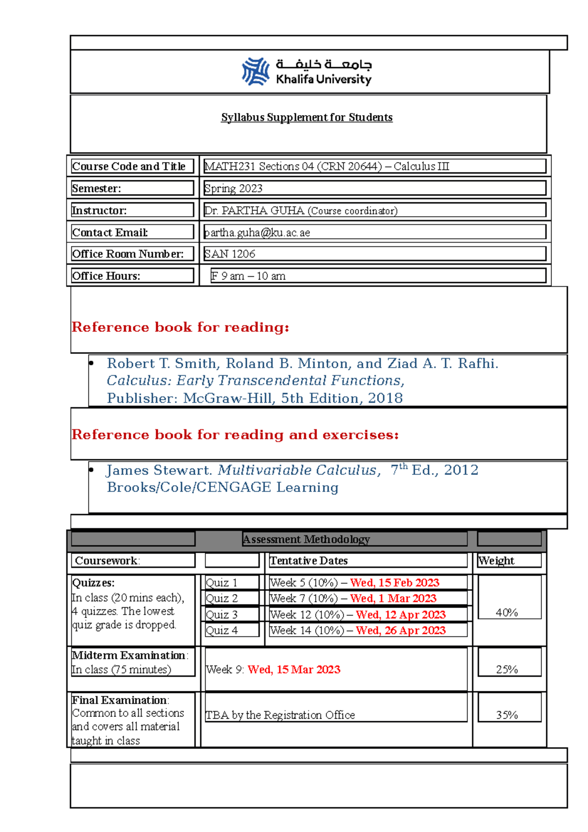 Calculus III - Syllabus - Syllabus Supplement for Students Course Code ...