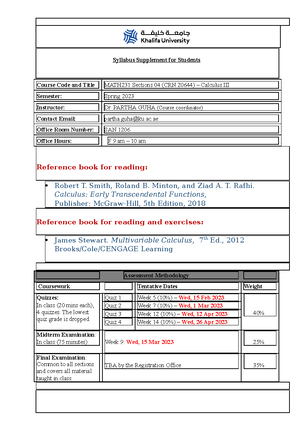 Calculus III - Syllabus - Syllabus Supplement for Students Course Code ...