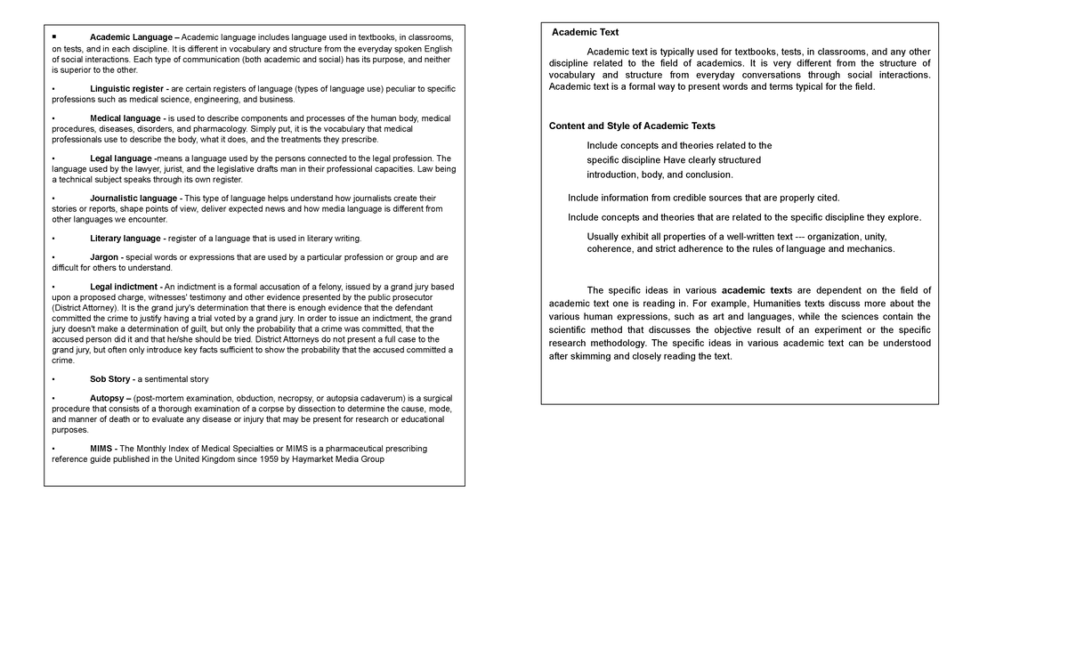 EAPP notes - one - V Academic Language – Academic language includes ...