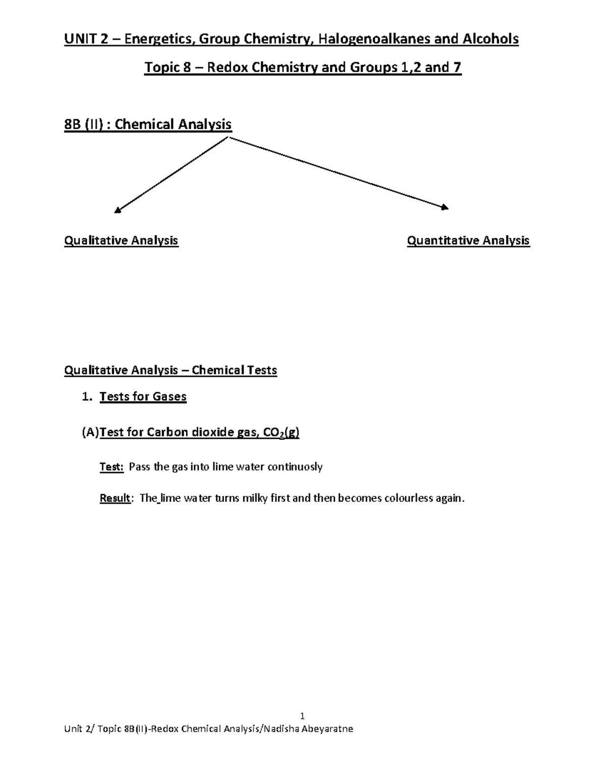 UNIT 2 - Topic 8B(II)-Chem Anal 1-5 - 1 UNIT 2 – Energetics, Group ...