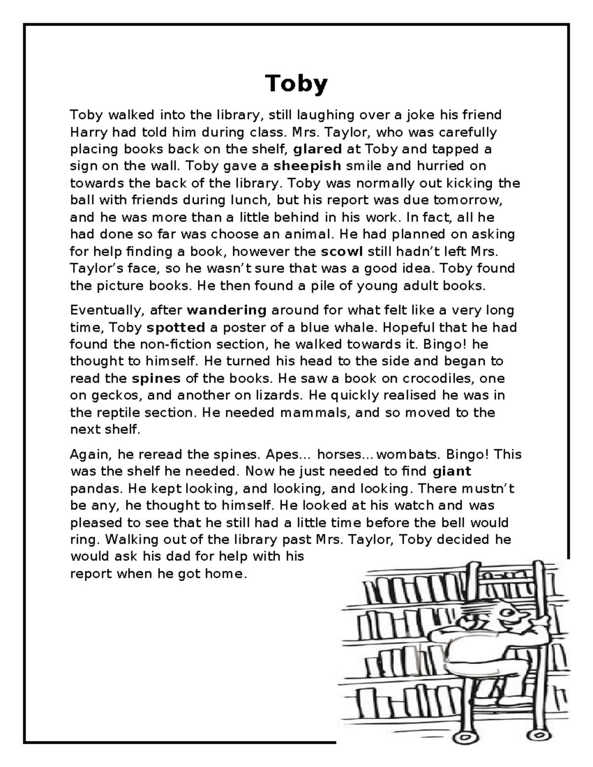 Model exam 2 y4 - classwork pack - Toby Toby walked into the library ...