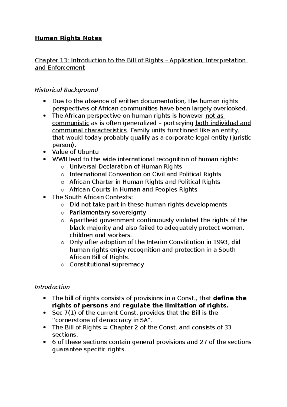 Human Rights Notes - Human Rights Notes Chapter 13: Introduction to the ...