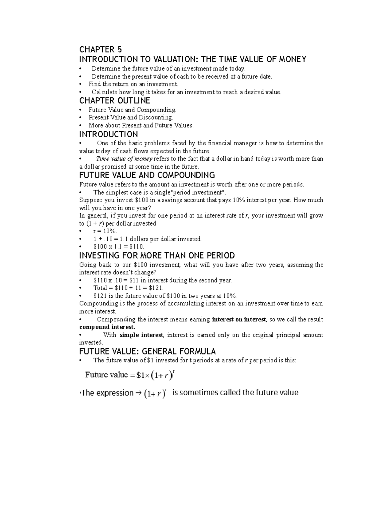 TCDN Chap 5 - Finance (FIN300) - Edit - CHAPTER 5 INTRODUCTION TO VALUATION: THE TIME VALUE OF ...