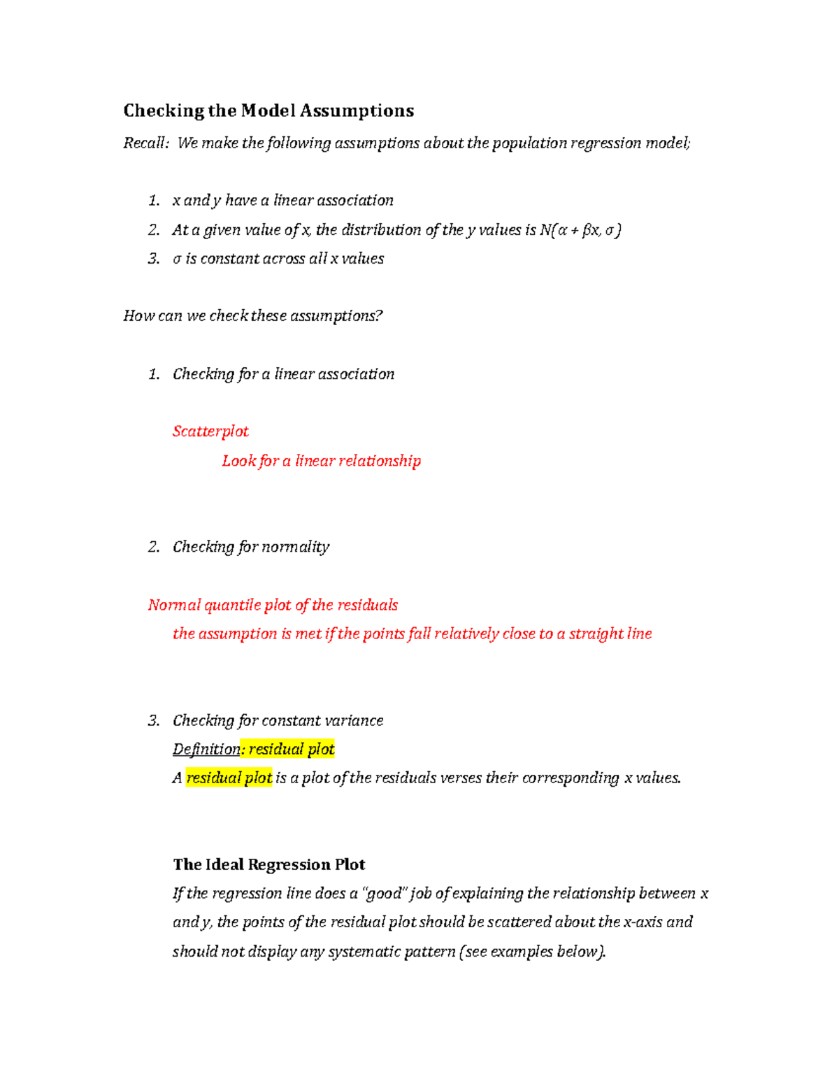 Summary - checking the model assumptions - Checking the Model ...