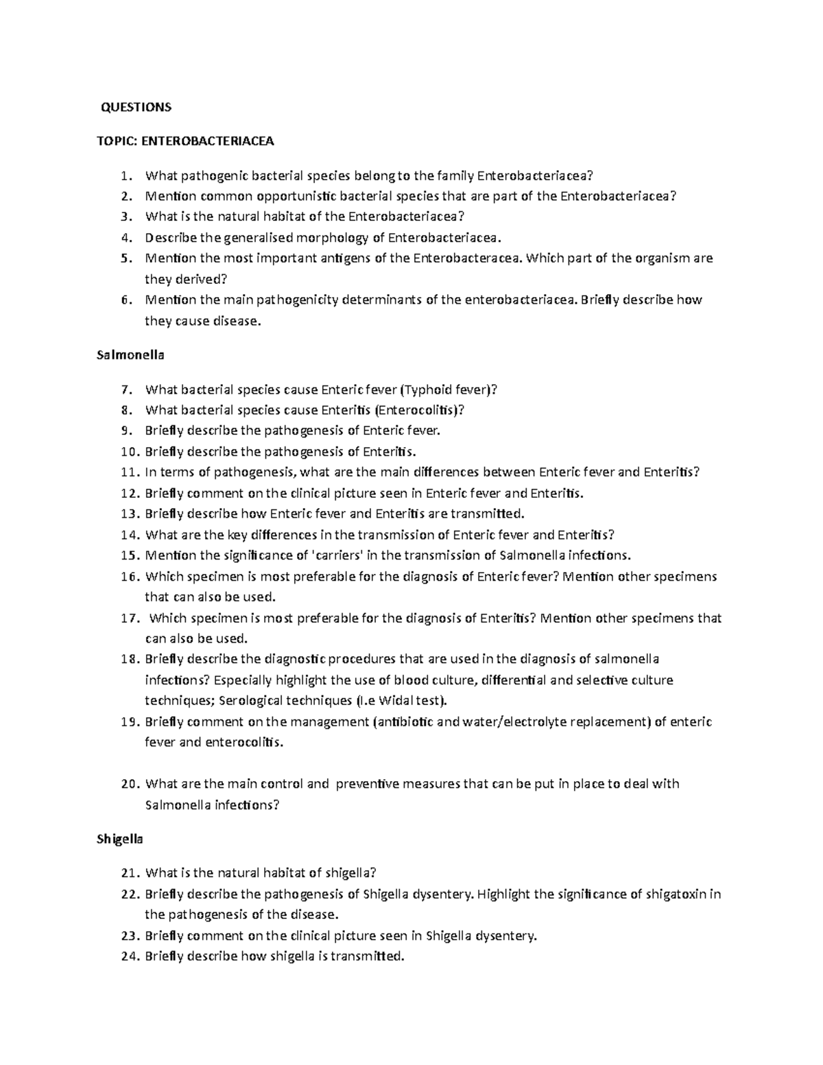 Discussion examination Questions on Enterobacteriacea gram negative ...
