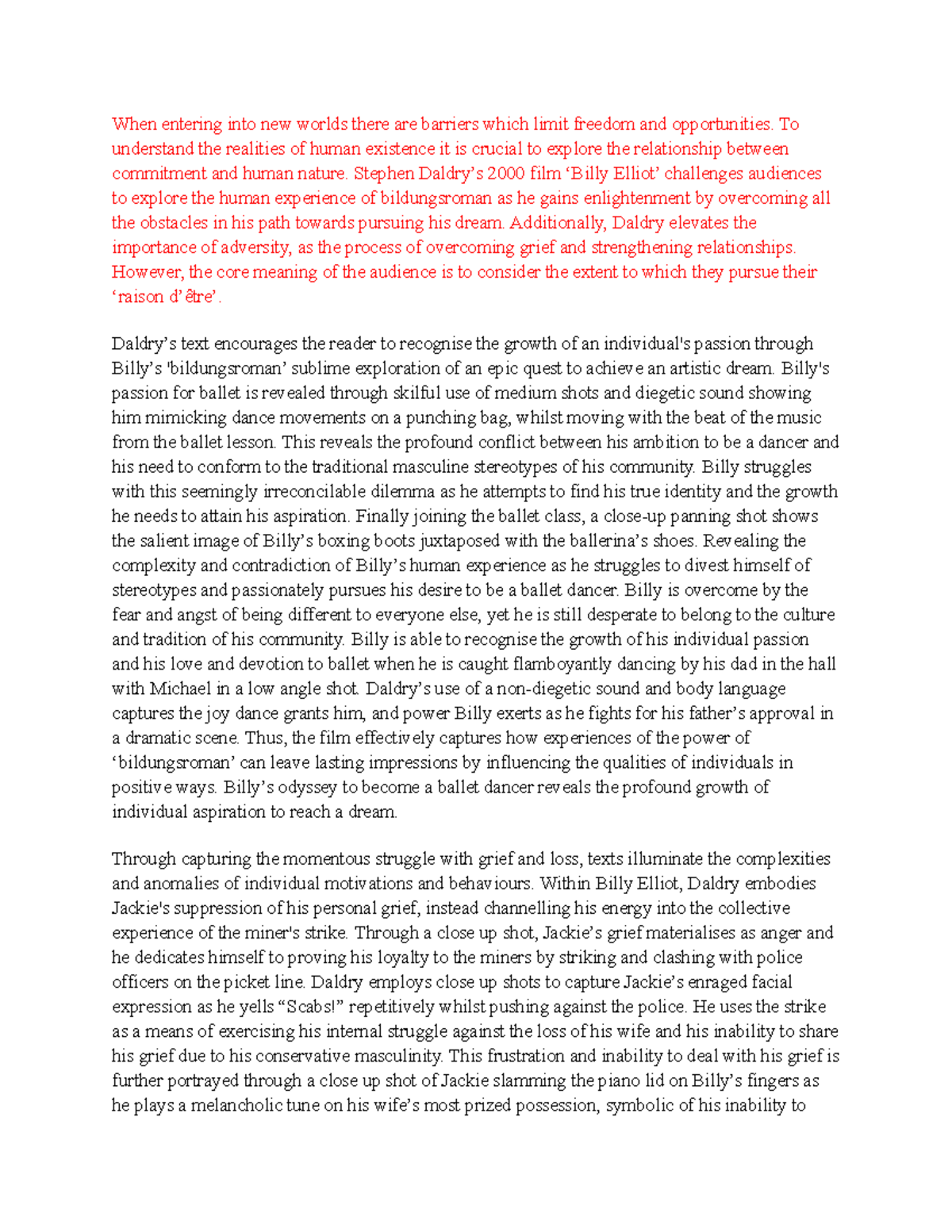 Common Module -Billy Elliot - When entering into new worlds there are ...