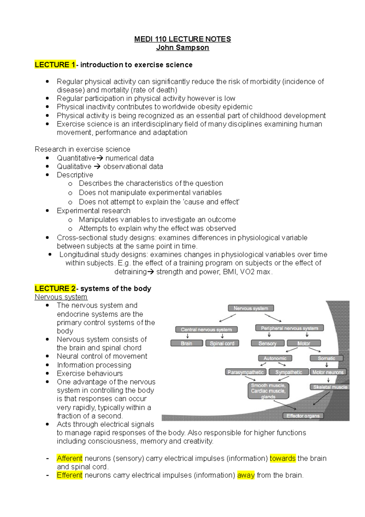MEDI 110 Lecture Notes - MEDI 110 LECTURE NOTES John Sampson LECTURE 1 ...