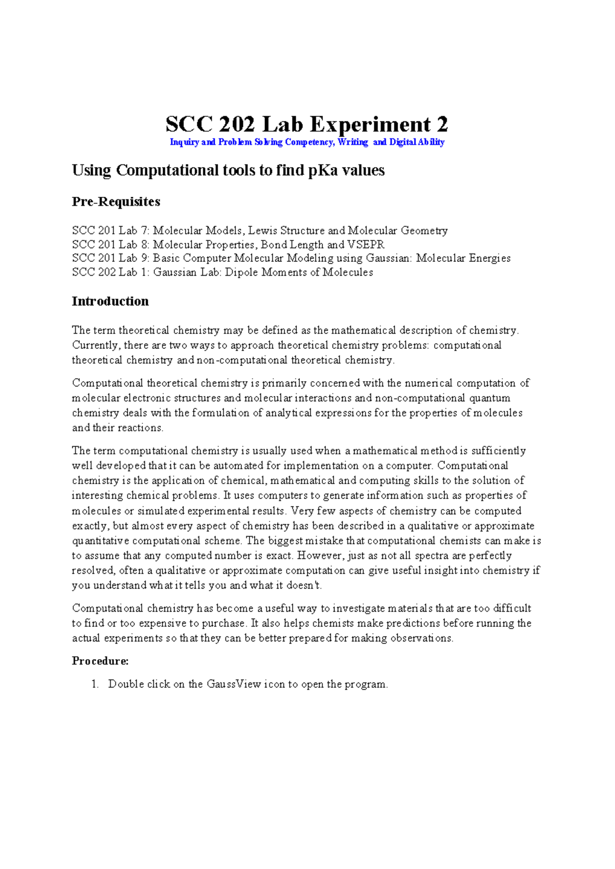 SCC202 Gaussian 2 - SCC 202 Lab Experiment 2 Inquiry and Problem ...