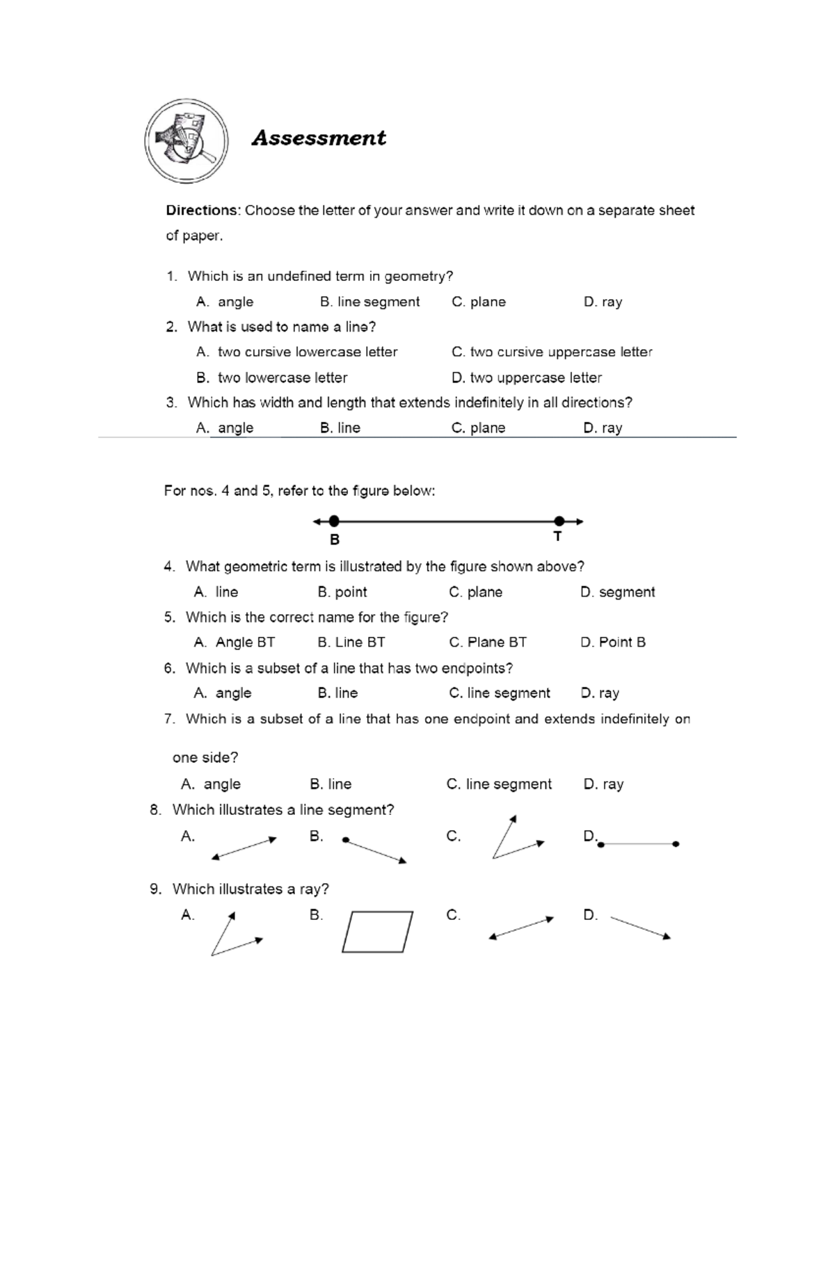Chapter test maath 7 - NOTHING MUCH - Institute of Teacher Education ...