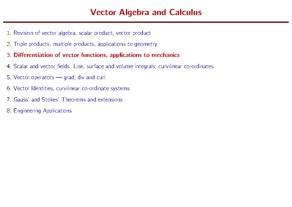 Slides 3-1 - good - Vector Algebra and Calculus Revision of vector ...