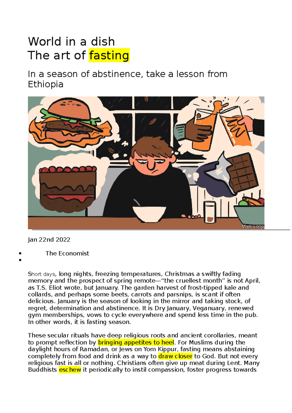 The Art of Fasting The Economist - World in a dish The art of fasting ...