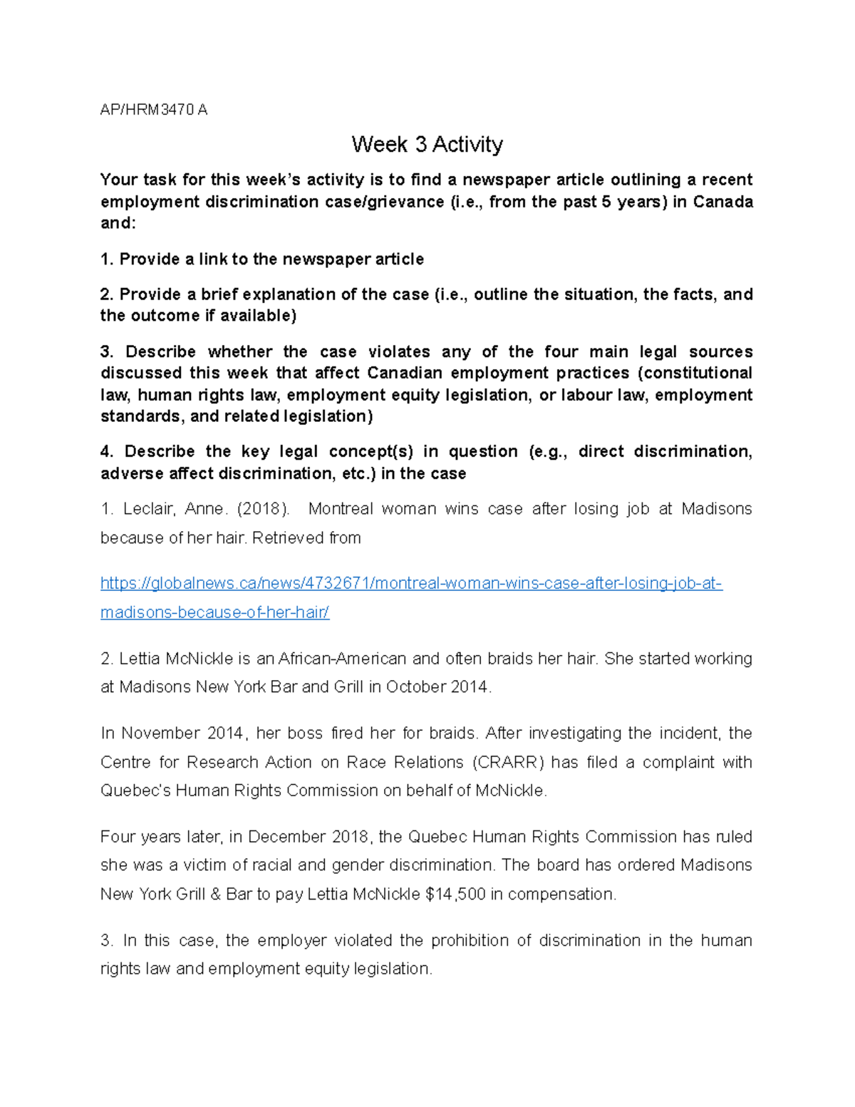 Week 3 Activity - Grade: a - AP/HRM3470 A Week 3 Activity Your task for ...