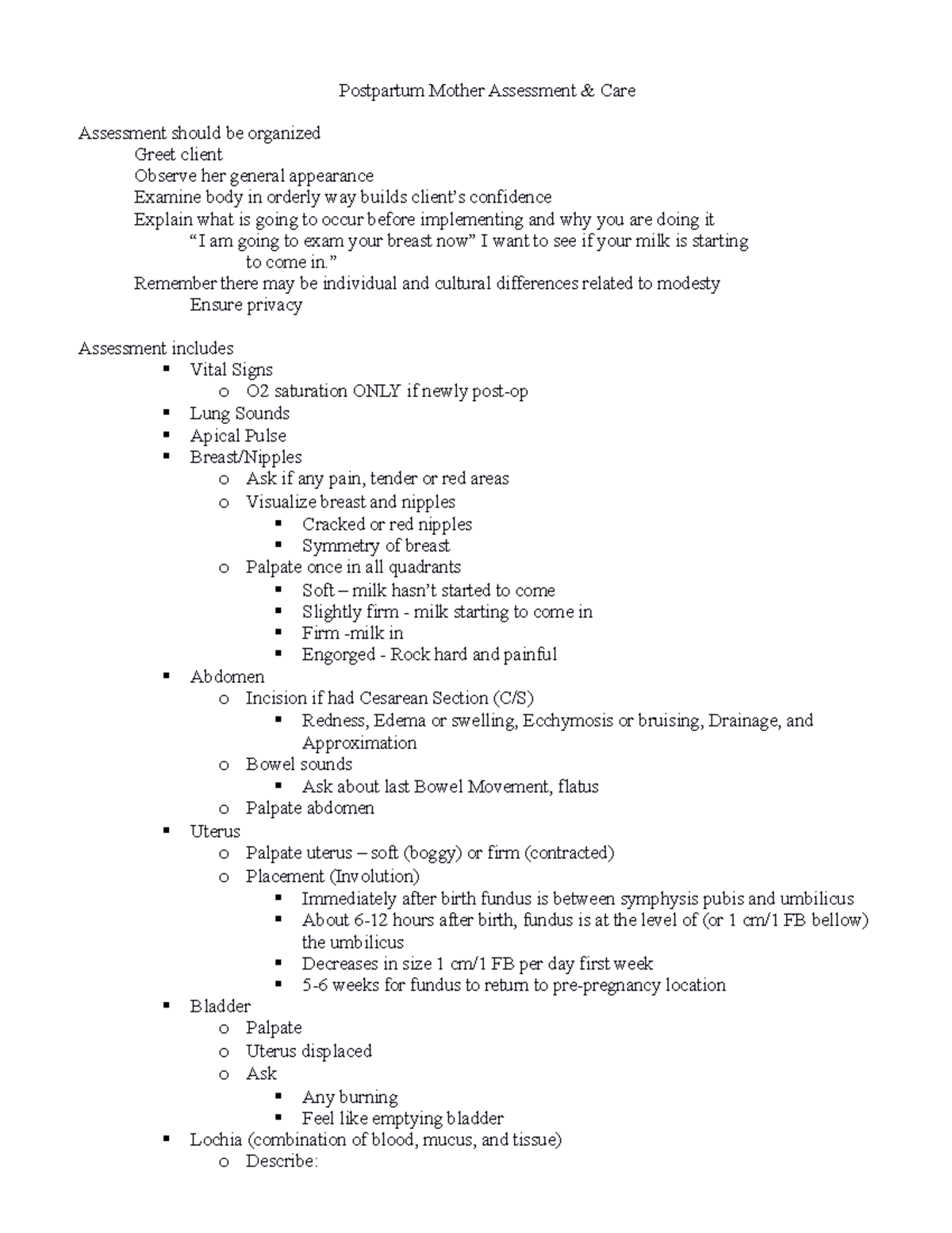 Clinical Postpartum Mother Assessment - Postpartum Mother Assessment ...