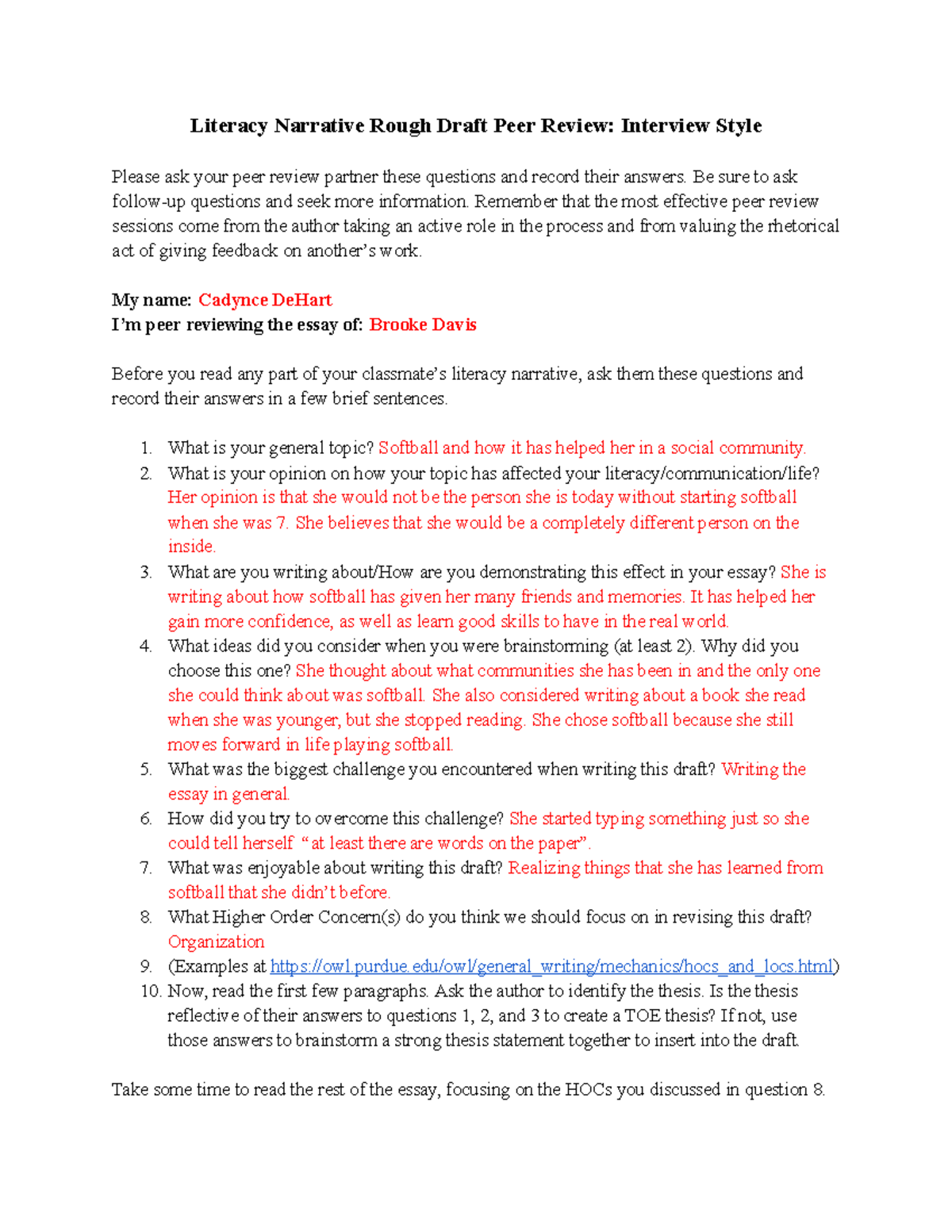 Literacy Narrative Rough Draft Peer Review-2 - Be sure to ask follow-up ...