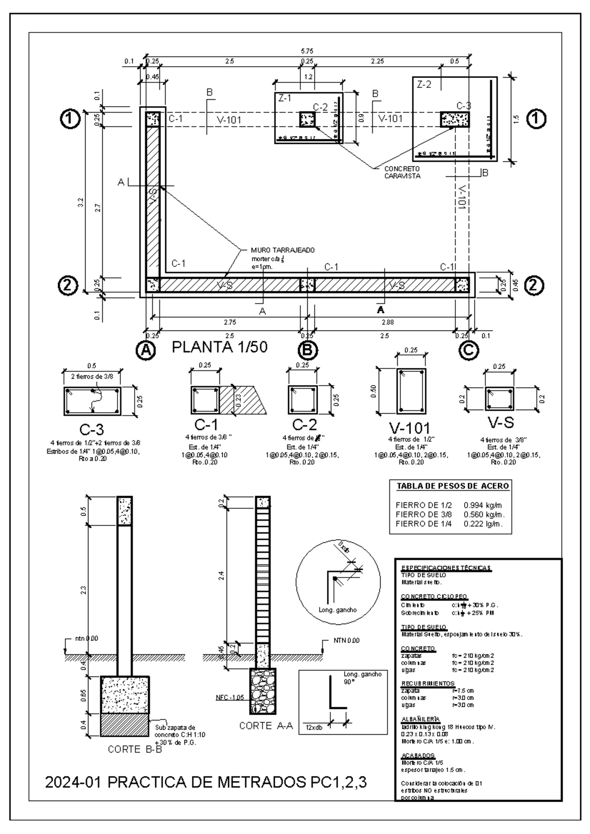 Plano Metrados-ALBA-202401-Model - 2. 0. 0. A 2. V- 0. B C- 0 2 0. C- C- V- V- C- fe Ø 1/2 ...