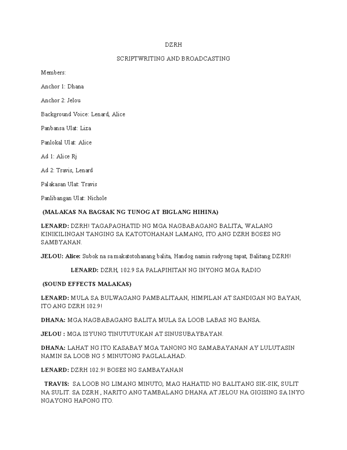 531692506 Filipino Radio Broadcasting Script - DZRH SCRIPTWRITING AND ...