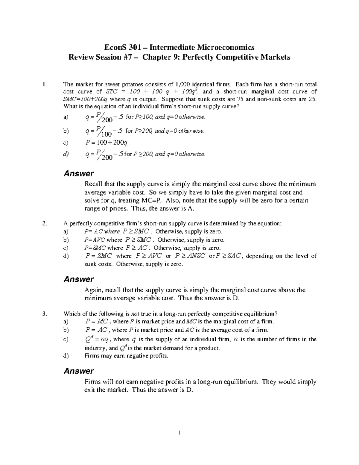 Review Session 7 fall 2016 key - EconS 301 Intermediate Microeconomics Review Session Chapter 9 ...