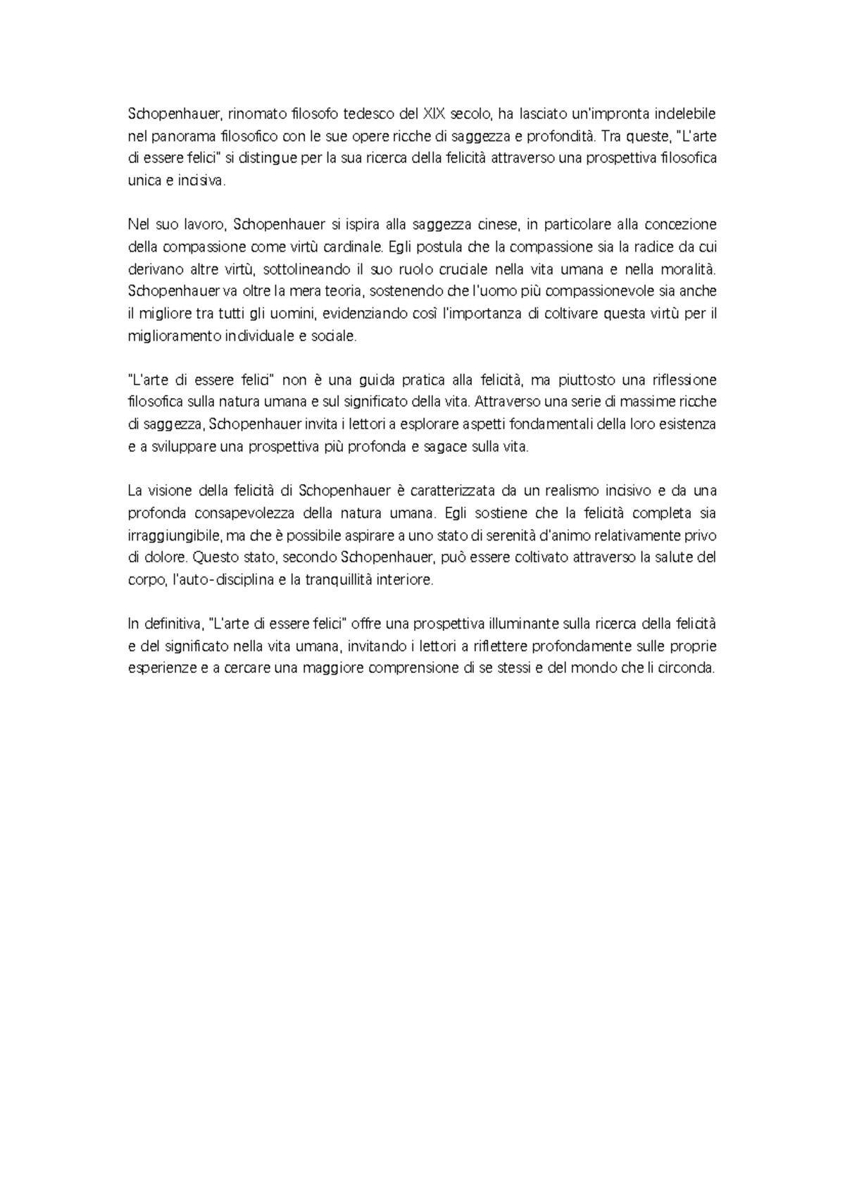 Riassunto l'arte di essere felici di Schopenhauer - Schopenhauer ...