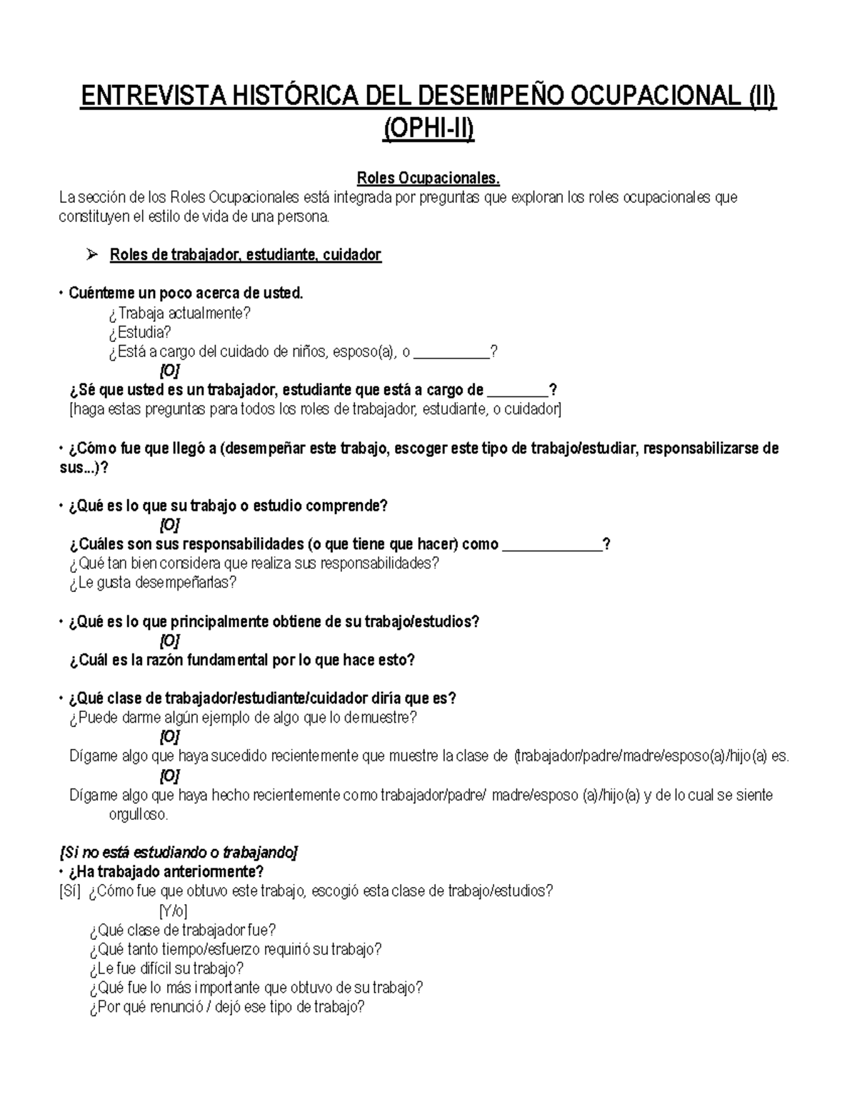 OPHI-II - Pauta MOHO - ENTREVISTA HISTÓRICA DEL DESEMPEÑO OCUPACIONAL ...