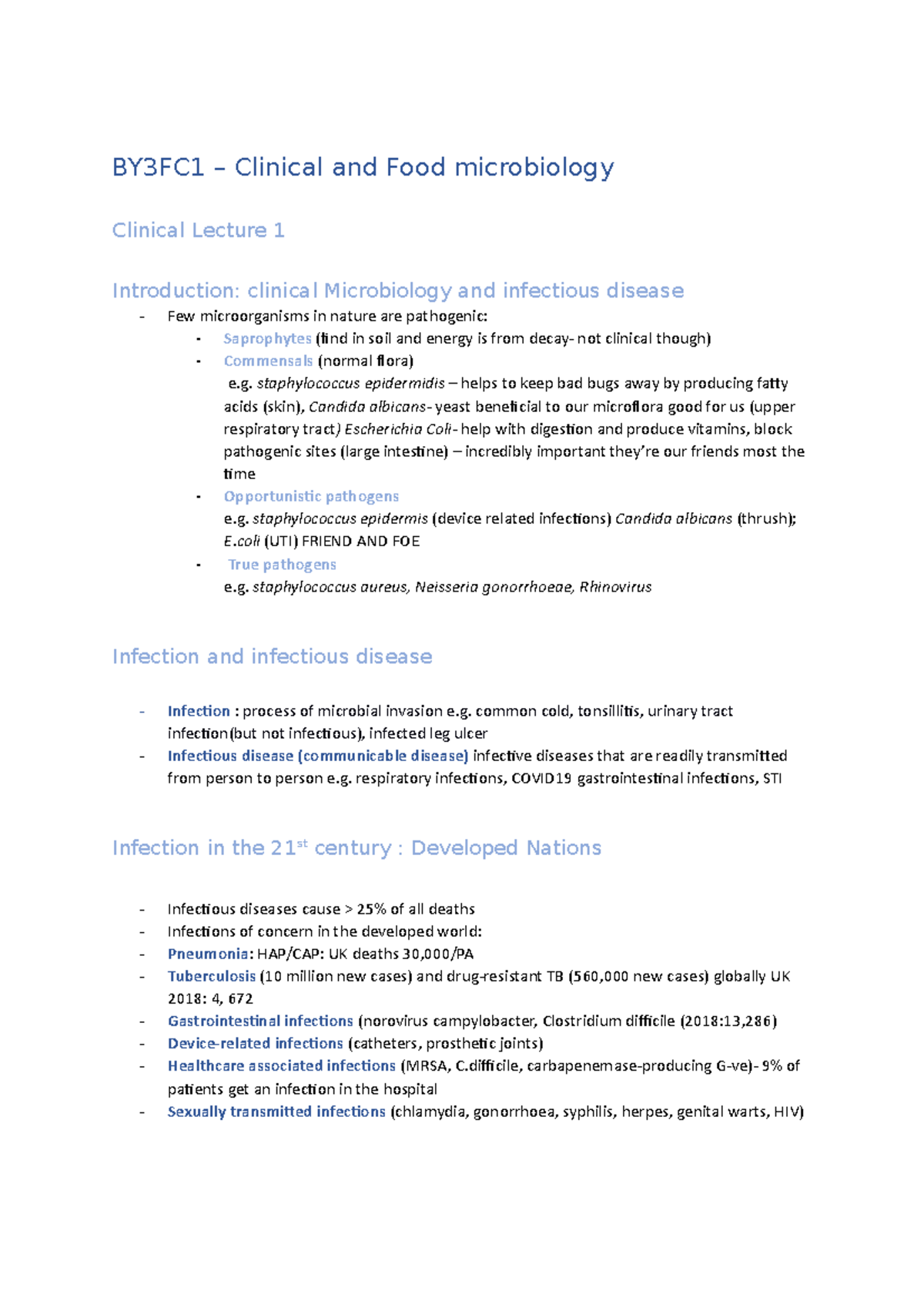 Lecture 1- intro - BY3FC1 – Clinical and Food microbiology Clinical ...