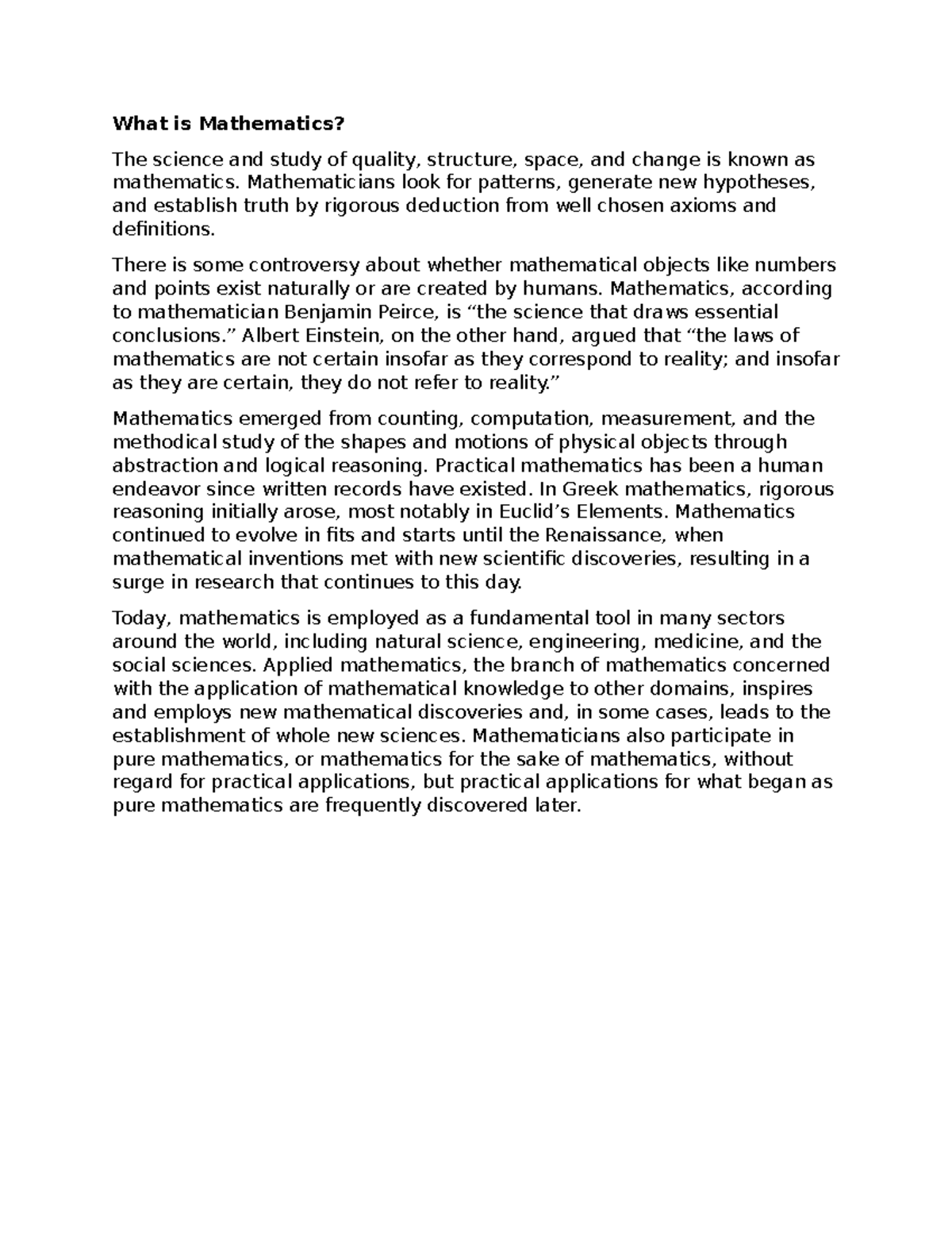 Mathematics - What is Mathematics? The science and study of quality ...