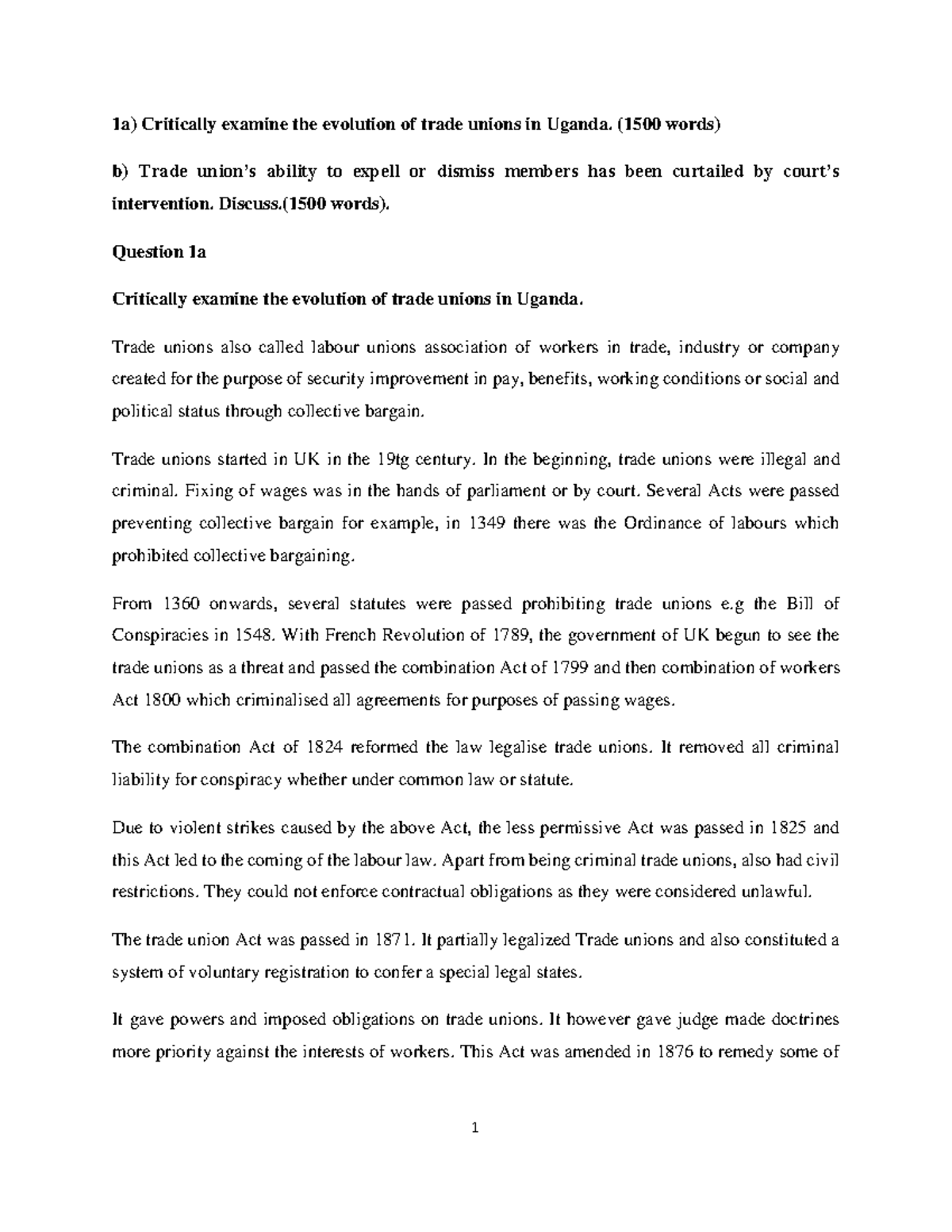 Trade Unions Q - 1a) Critically examine the evolution of trade unions ...