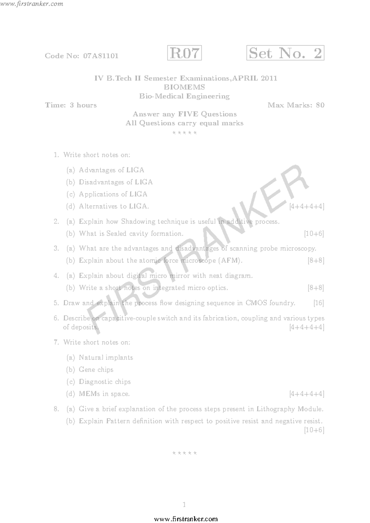Biomems subject document - FIRSTRANKER Code No: 07A81101 R07 Set No. 2 IV B II Semester - Studocu