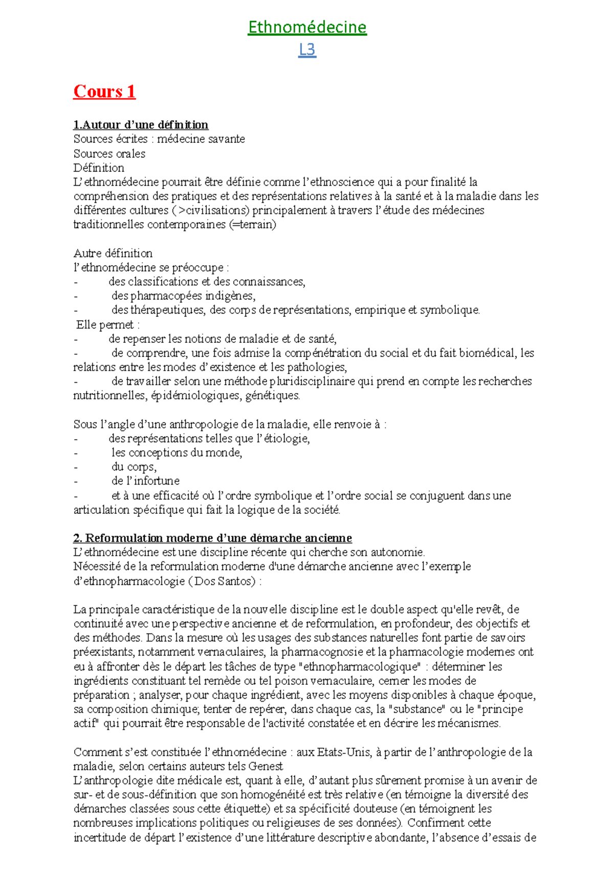 Ethnomedecine - médecine - Ethnomédecine L Cours 1 1 d’une définition ...