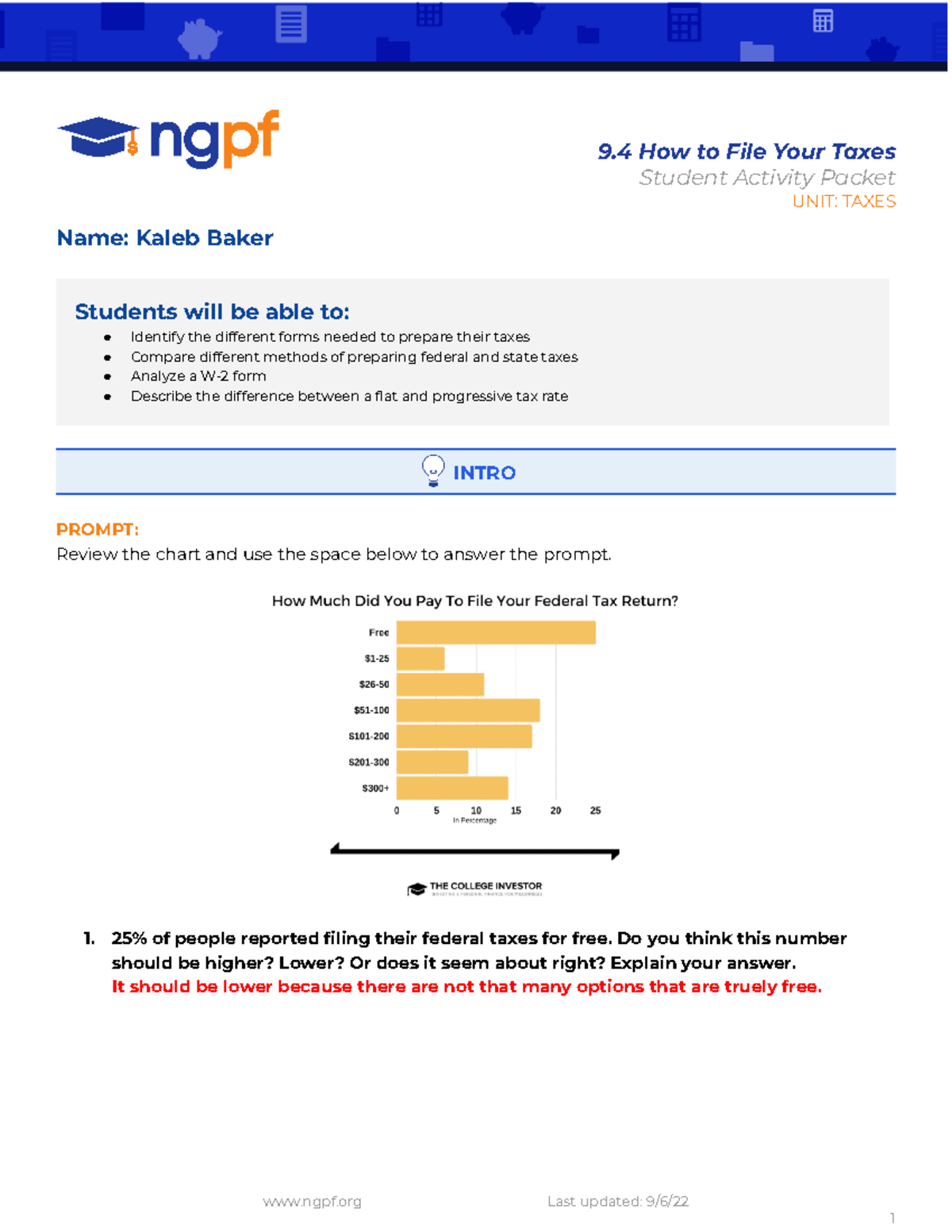 Student Activity Packet - How to File Your Taxes - 9 How to File Your ...