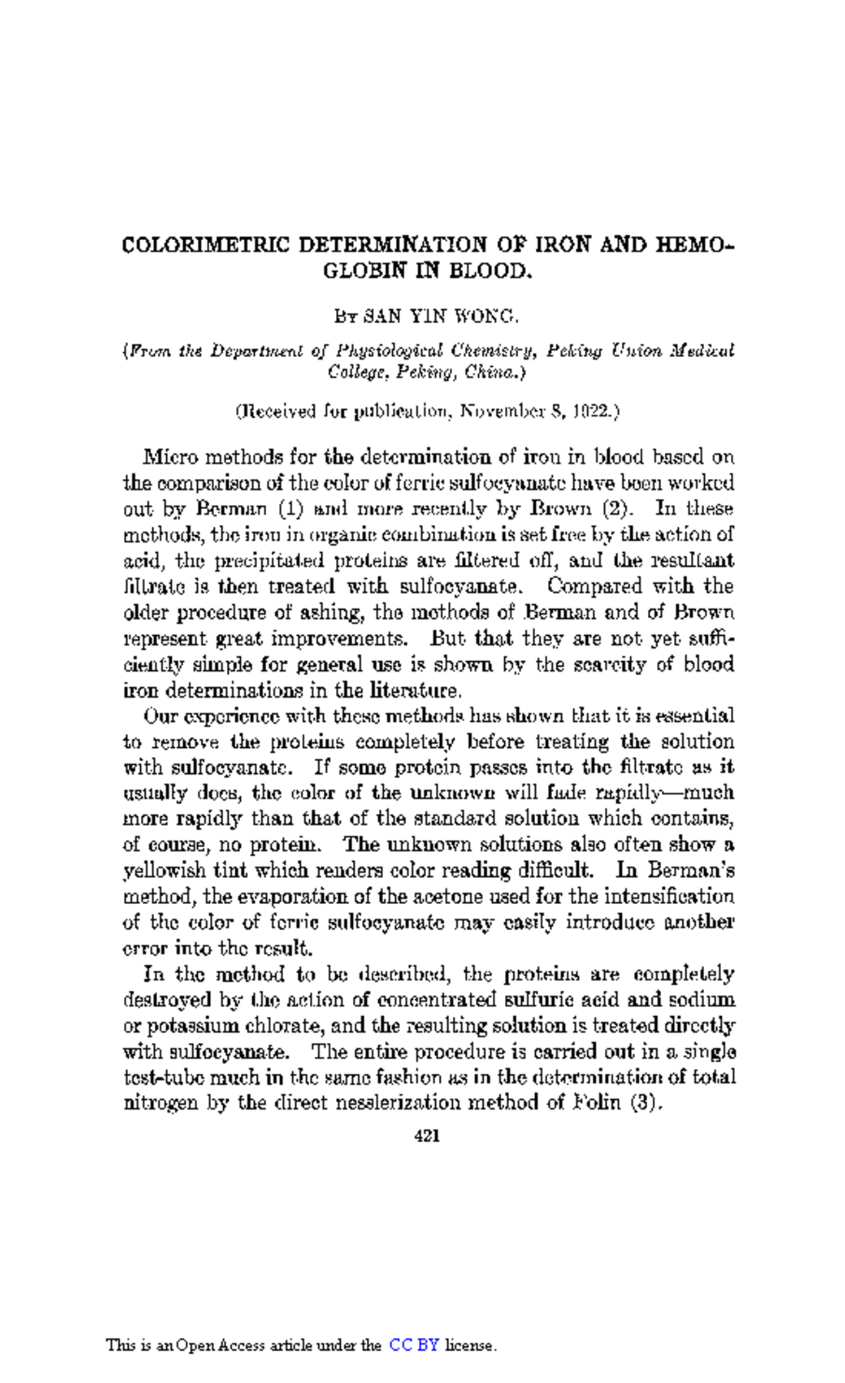 Determination of iron in hemoglobin in blood sample - COLORIMETRIC ...