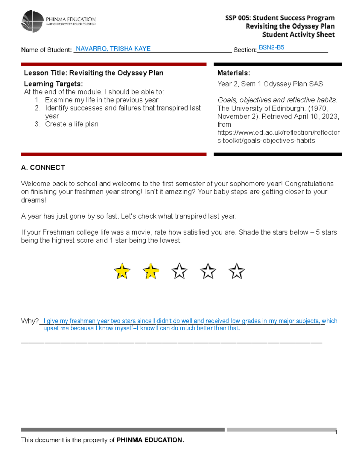 SSP 005 SAS 1 - Lesson Title: Revisiting the Odyssey Plan Learning ...