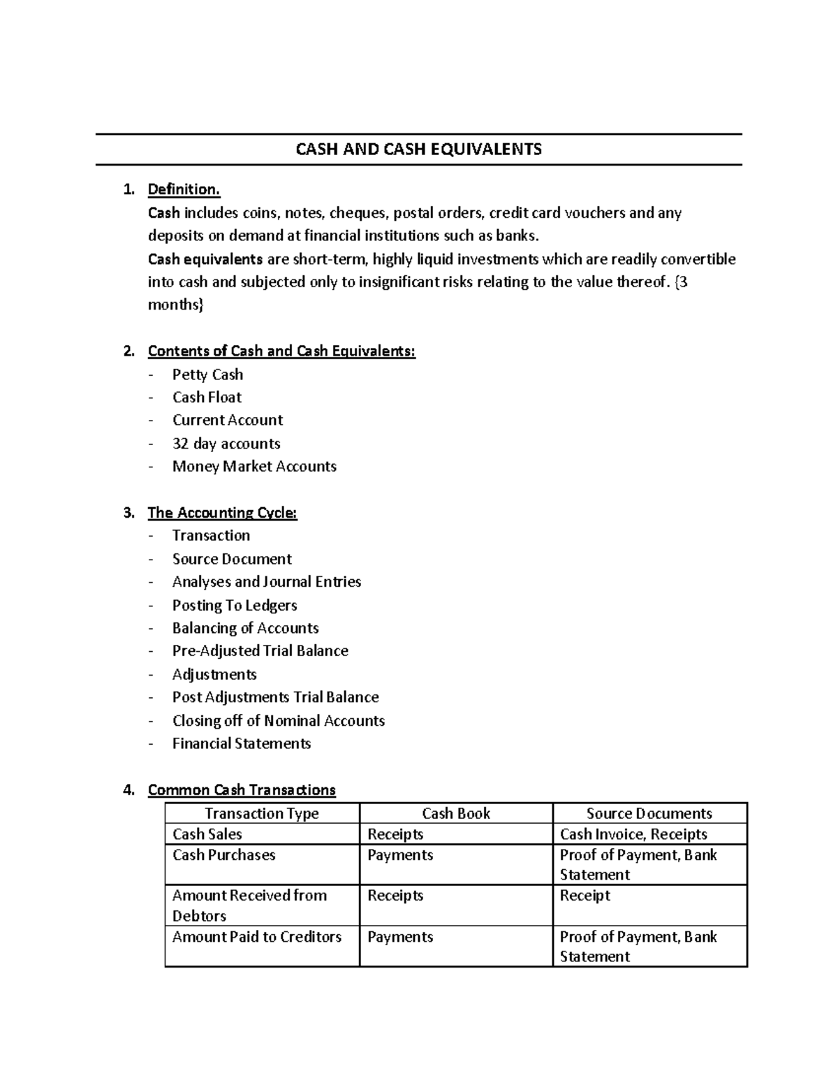 Unit 5 - Cash and Cash Equivalents - CASH AND CASH EQUIVALENTS 1 ...