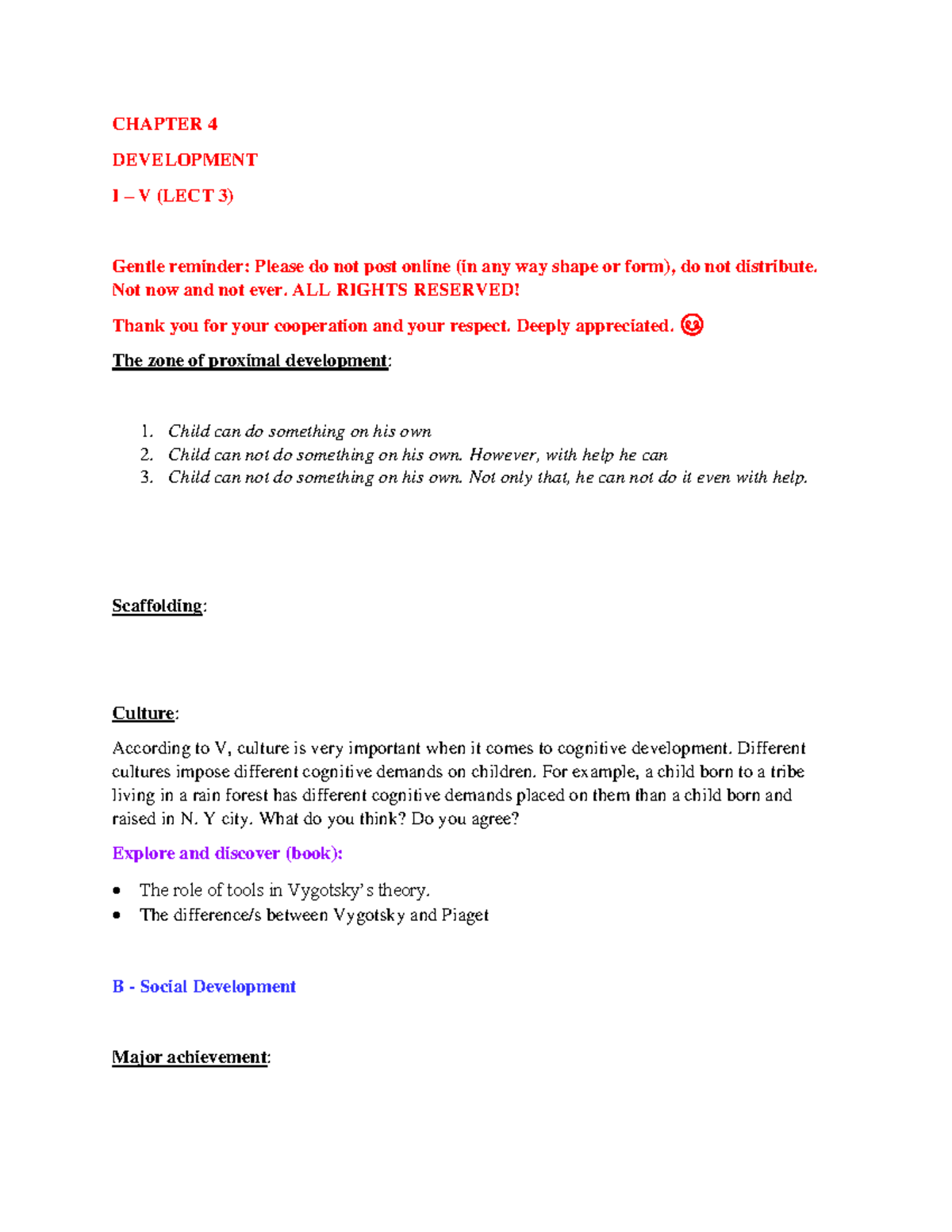 Bullet Points CH 4 LECT 3 - CHAPTER 4 DEVELOPMENT I – V (LECT 3) Gentle reminder: Please do not ...