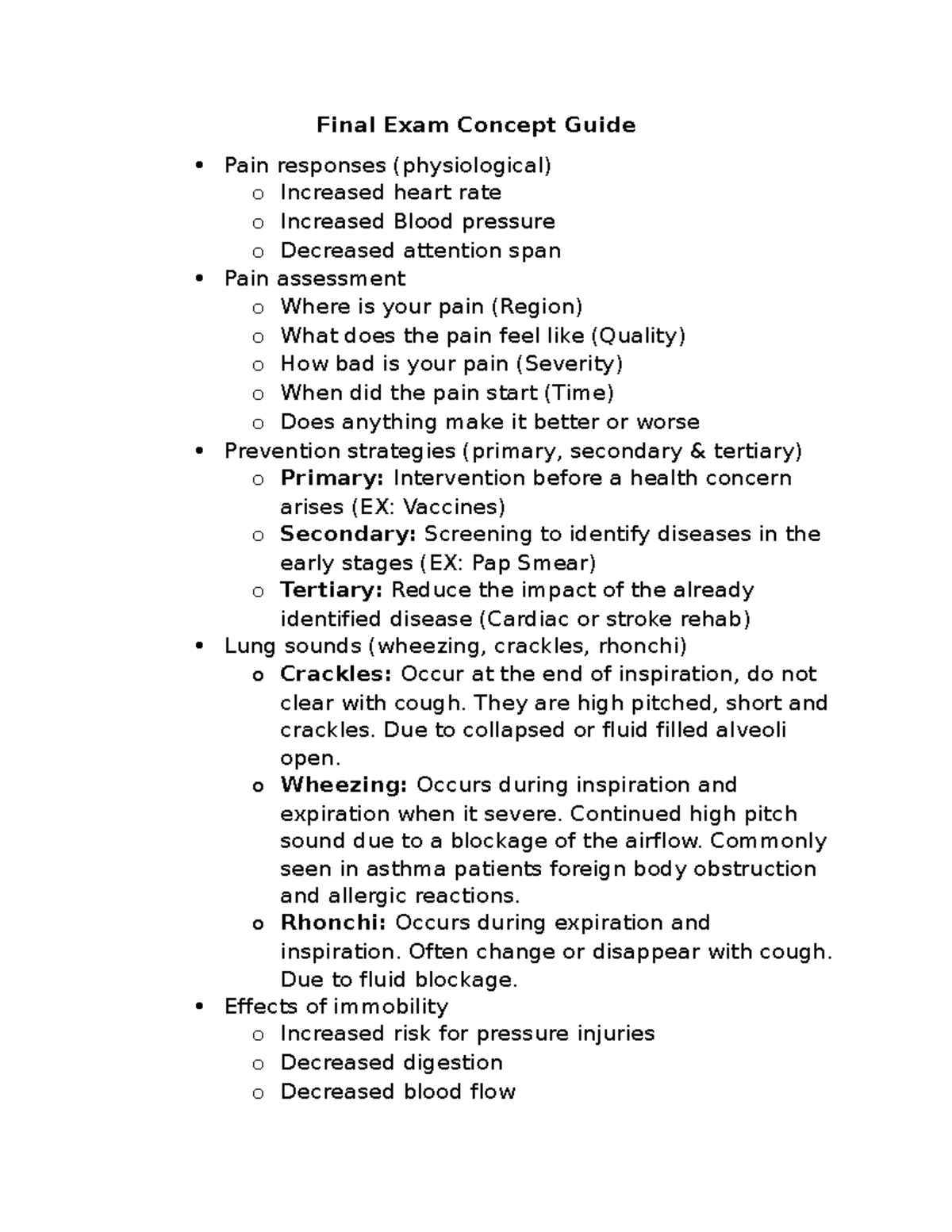 Final Exam Concept Guide - They are high pitched, short and crackles ...