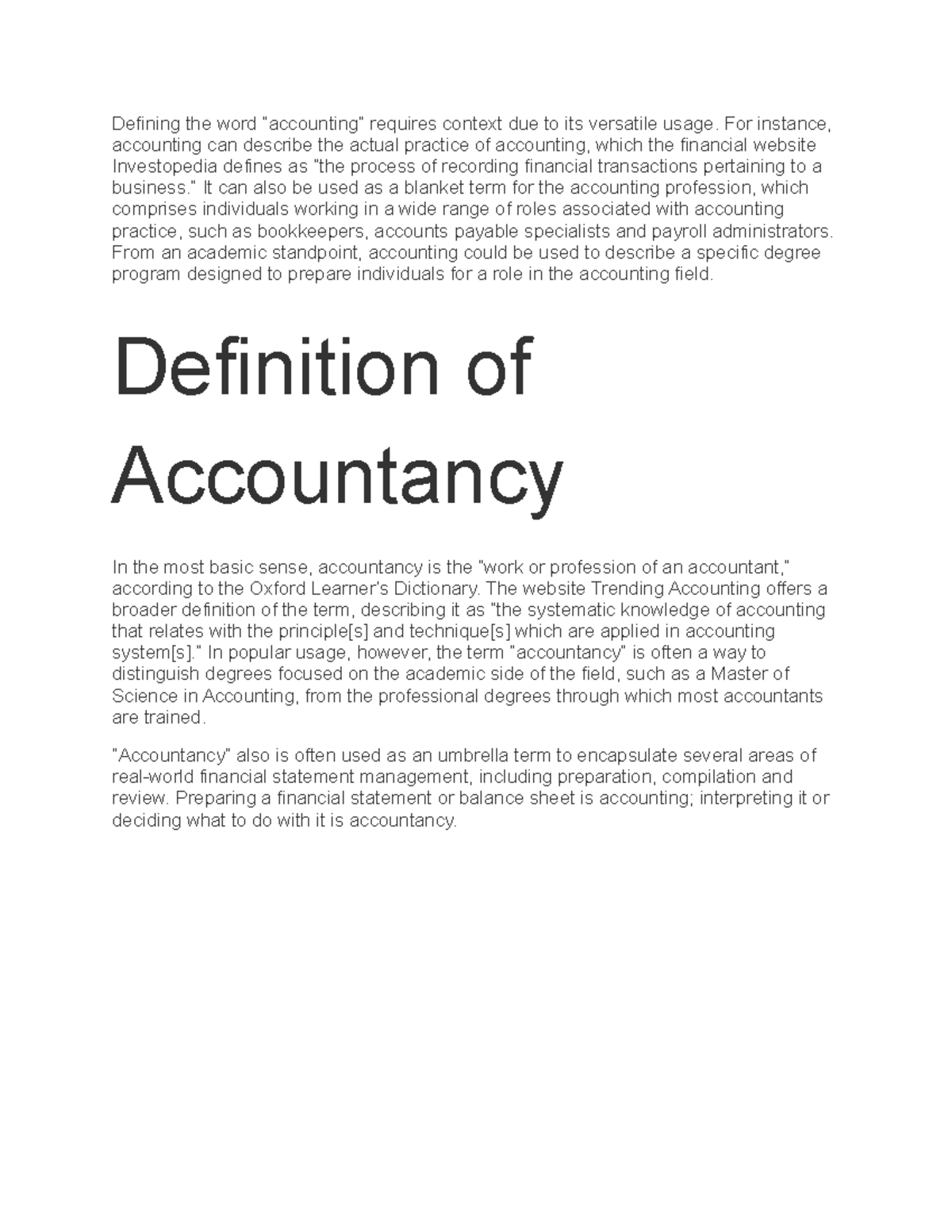 Definition of Accountancy - Defining the word “accounting” requires ...