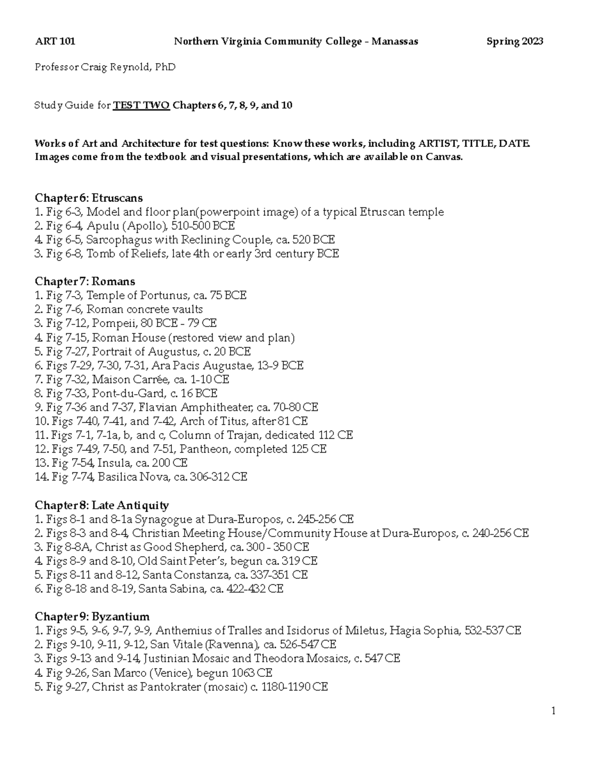 Art 101 Study Guide Test Two Reynolds SP 2023.docx - ART 101 Northern ...
