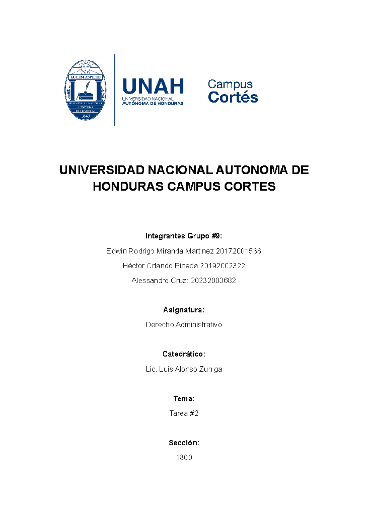 Tarera 2 Grupo 9 - Tarea de Luis Alonso Zuniga - UNIVERSIDAD NACIONAL ...