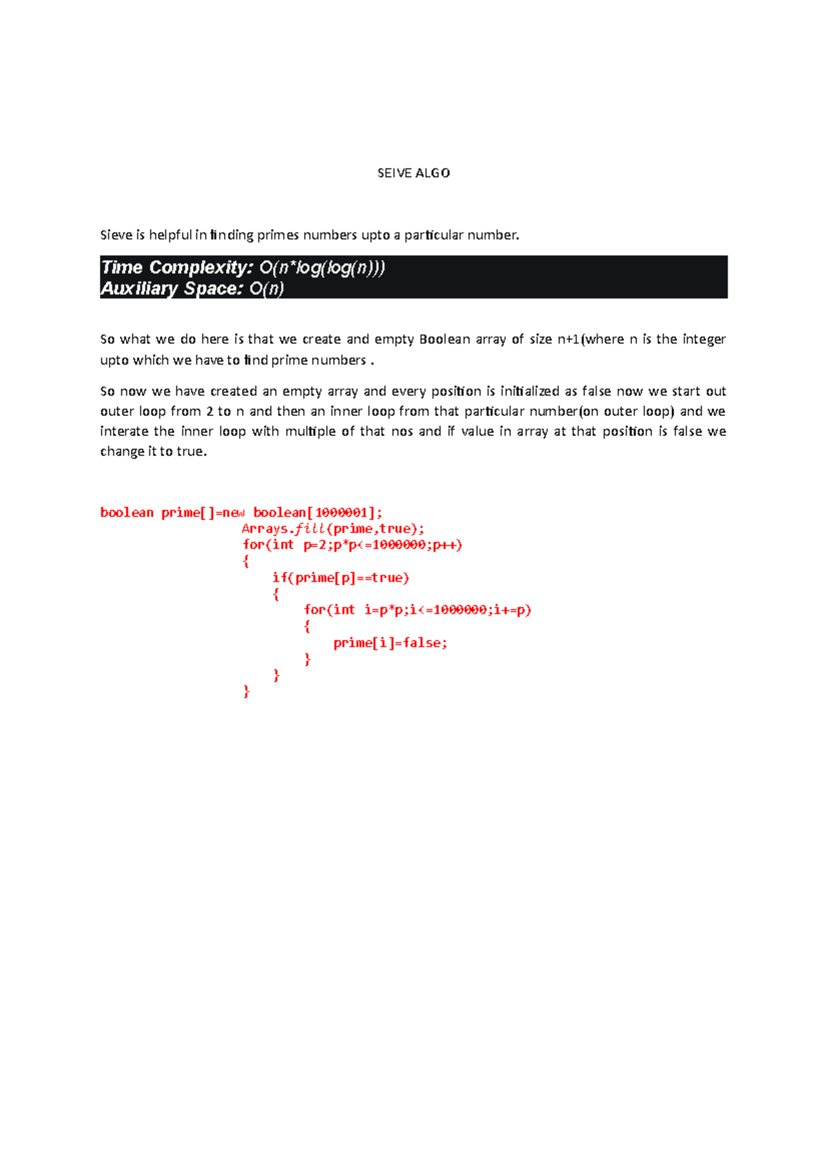 Seive 1 - XVxc - SEIVE ALGO Sieve is helpful in finding primes numbers ...